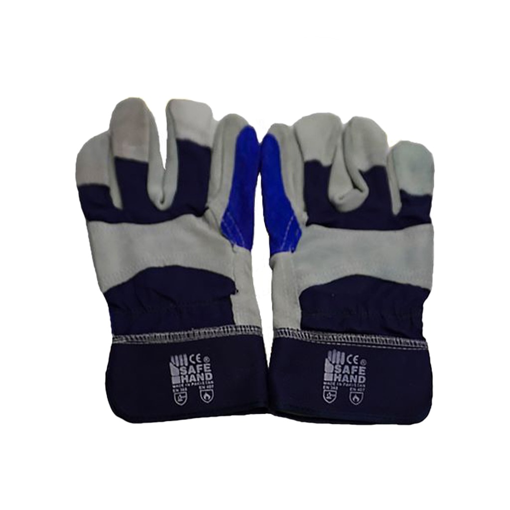 Durable Work Gloves with Split Leather & Blue Drill Cloth - Handy Safety